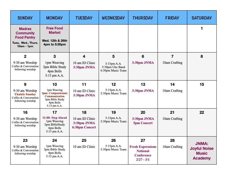 Calendar – Madras United Methodist Church
